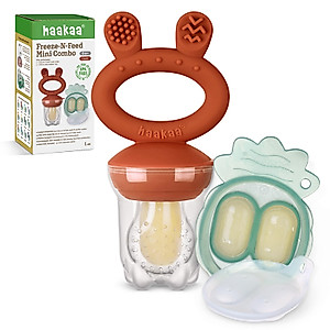 Haakaa Baby Fruit Food Feeder & Mini Freezer Nibble Tray Combo, Breastmilk Popsicle Molds for Baby Cooling Relief, BPA Free Silicone Feeder for Safe Infant Self Feeding, 4 Month+ (Copper)