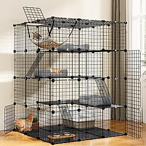 YITAHOME 4 Tier 55" Cat Cage Large Enclosures with Hammock Detachable Metal Wire Crate Kennels Indoor/Outdoor Small Animal House Fence for 1-4 Cats,DIY Pet Crate Playpen