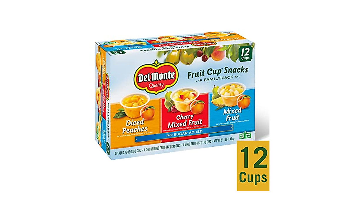 Del Monte Fruit Cup Snacks Family Pack - No Sugar Added, 12-Pack
