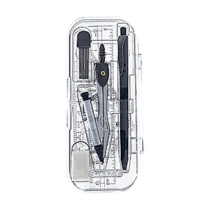 West Coast Paracord 9 Piece Mathematics Tool Set – Straight Ruler, 30/60/90 Triangle Ruler, 45/90 Triangle Ruler, 180 Degree Protractor and More! Clear/Black Includes Sturdy Storage Case