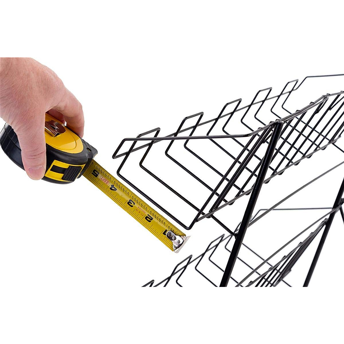 Set of Two - Display Rack for Books, DVDs, Greeting Cards, etc, 22-1/2 x 24 x 44-1/2 Inch, Gloss Black Wire, Floor-Standing Fixture, Sign Slot