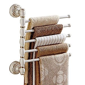 Towel rack European-Style Rotating Multi-Arm Towel Bar, Space Aluminum Multi-Function Bathroom Storage Rod, New Thick Base, Gold Pattern Design.