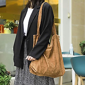 WITERY Corduroy Tote Bag for Women Girl - Large Shoulder Handbags with Pocket, Hobo Bag for Shopping Travel School Work