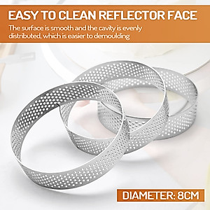 Wuden 6pcs Round Tart Ring Stainless Steel Porous Tart Bottom Tower Pie Cake Mould Heat-Resistant Perforated Cake Mousse 8cm