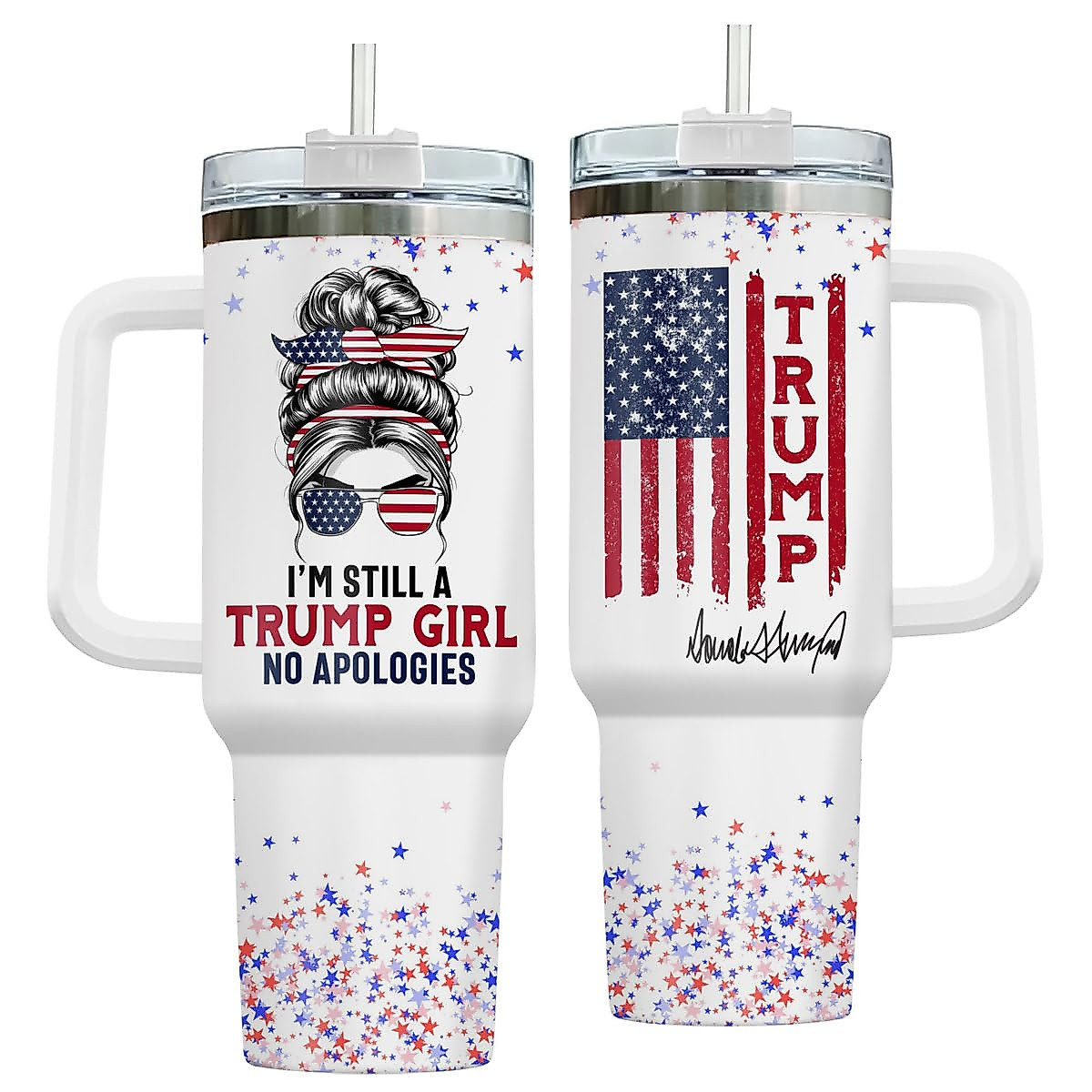 GEPOSTORE American Girls Tumbler 40oz with Handle, Bandana US Girl Tumbler Cup, Patriots Gift for Girls, Birthday Gifts for Teen Girls