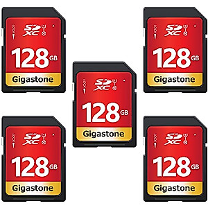 Gigastone 128GB 5-Pack SD Card UHS-I U1 Class 10 SDXC Memory Card High Speed Full HD Video Canon Nikon Sony Pentax Kodak Olympus Panasonic Digital Camera, with 5 Mini Cases