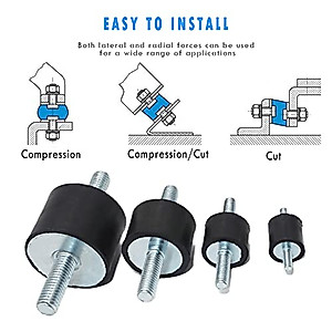 M10 Rubber Studs Shock Absorber Anti-Vibration Isolator Mounts, Rubber Cylindrical Vibration Isolation Mount, for Air Compressors, Garage Motor, Diesel Engines(with Non-Slip Nuts, 4 Pack Double Stud)