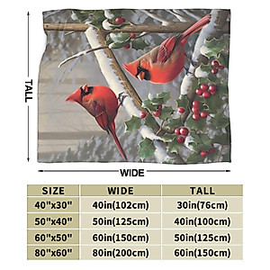 Red Birds Ultra-Soft Fleece Throw Blankets, Christmas Blanket for Bed Couch Sofa, All Seasons Home Camper Travel 60"x50"