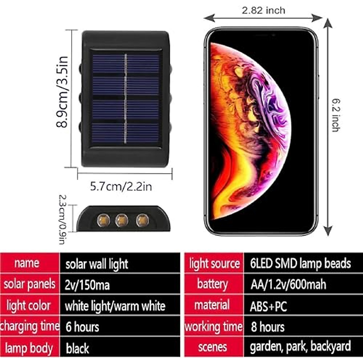 ASLIDECOR Solar Fence Lights Up and Down,2 Pack Small Solar Step Light Waterproof,Warm White Deck Lighting Illuminate Outdoor for Patio Shed Pool