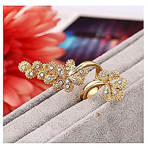 Big Twisted Leaf Flower Statement Ring for Women Girls Gold Plated CZ Open Band Adjustable Expandable Knuckle Rings Comfort Fit Retro Bohemian Bollywood Mother's Day Christmas Jewelry Gift