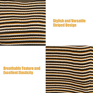 togputel Women's Short Sleeve Striped Knit Midi Dress Casual Comfortable Everyday Wear Flow Fit Brown Stripe,L