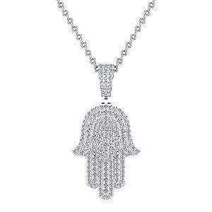Hamsa Hand Pendant Round Brilliant Diamond Necklace for Men/Women 18K White Gold 2.00 carat (G,VS1)