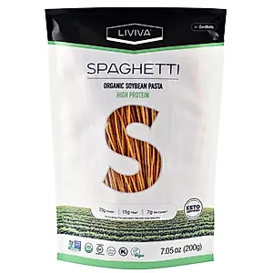 LIVIVA Organic Soybean Spaghetti, Plant-Based Protein Pasta, High in Fiber, Non-GMO, Gluten Free and Keto Certified, 7.05 Ounce (Pack of 6)