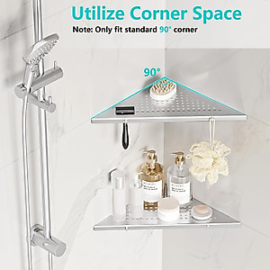 Qeke 10" Bathroom Corner Shelf, 2 Pack Recessed Shower Shelf Caddy, SUS304 Stainless Steel Shelf Wall Mount Triangular, No Drilling Brushed Nickel