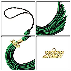 2PCS 2023 Graduation Tassels, 2023 Graduation Tassel with Gold 2023 Year Charm, Graduation Hat Decoration Tassel for Graduates, 2023 Tassel for Graduation Party Ceremonies Gift(Green and Black)