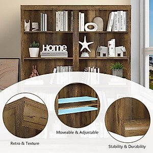 LYNSLIM Farmhouse Bookcase, Tall Bookshelf with Adjustable Shelves, 5-Shelf Open Display Storage Shelf for Home Office Living Room, Oak Finish Decor Furniture, Rustic Oak