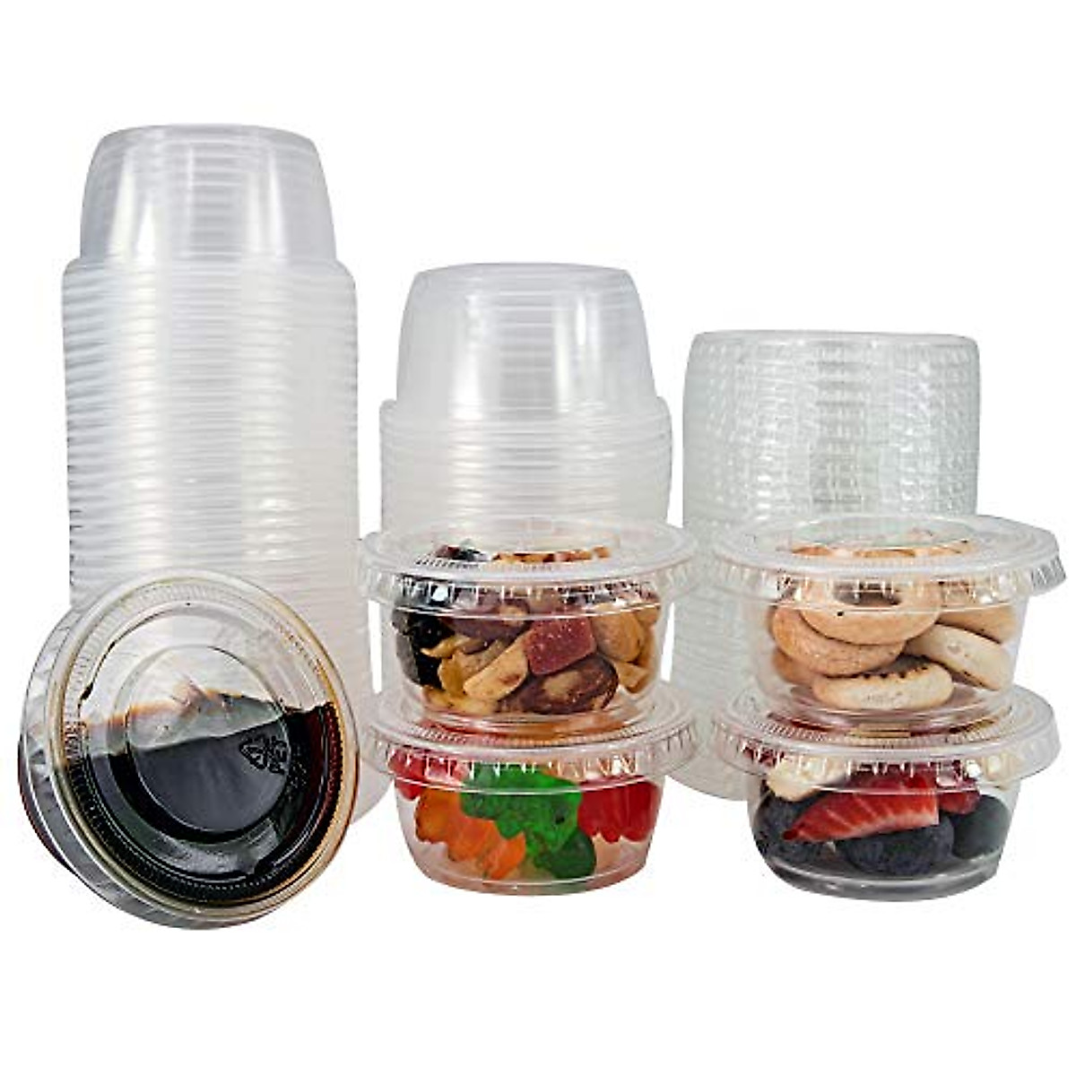 SafeWare 2oz [200 set] Disposable Clear Plastic Jello Shot Cups with Lids, Souffle Portion Container