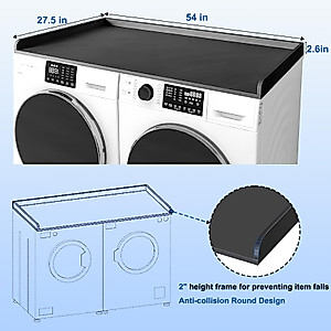 Washer Dryer Countertop, Laundry Countertop, Laundry Countertop Over Washer and Dryer, 27.5" Depth x 54" Width with Edge Rails for Laundry Room Storage and Organization -Black