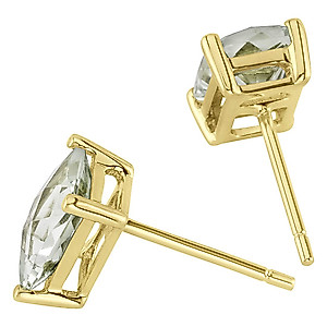Peora Green Amethyst Earrings for Women in 14 Karat Yellow Gold, Classic Solitaire Studs, 7x5mm Radiant Cut, 1.75 Carats total, Friction Back