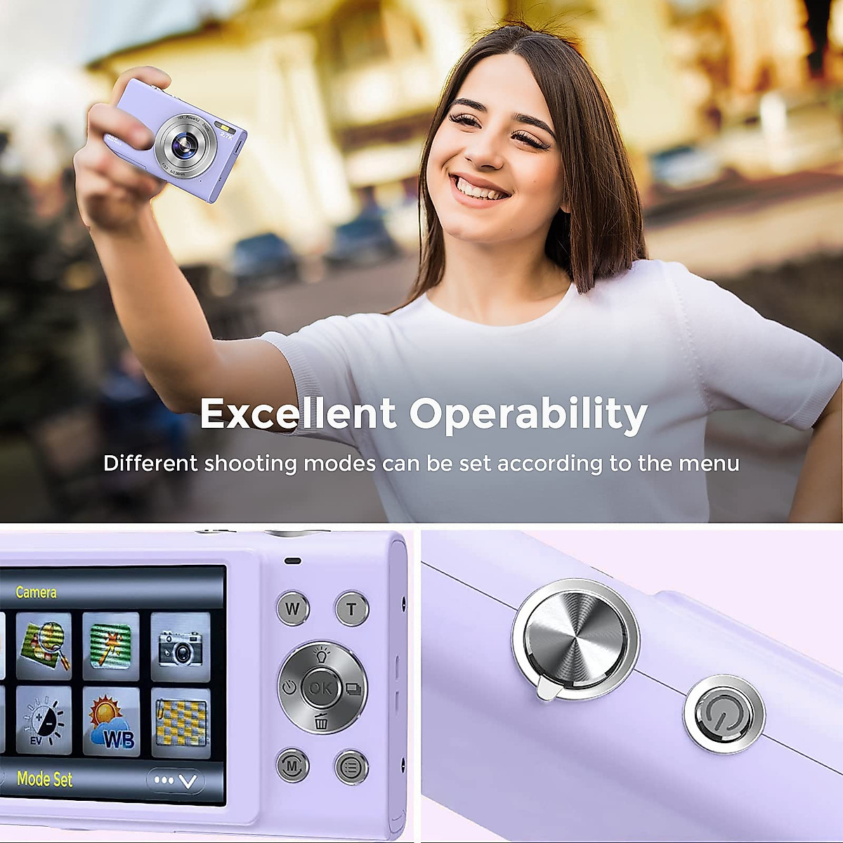 Jckduhan Digital Camera Auto Focus 2.7K Vlogging Camera HD 48MP 16X Digital Zoom Camera with 32G Memory Card 2 Batteries YouTube Portable Mini Compact Camera for Kids Teens Adult Beginner