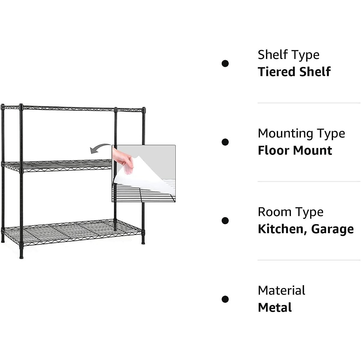 Catalina Creations 3-Shelf Storage Shelves with 3-Shelf Liners, Heavy Duty Adjustable Rack, Steel Wire Shelves and Storage for Kitchen and Garage (36W x 16D x 36H, Black)