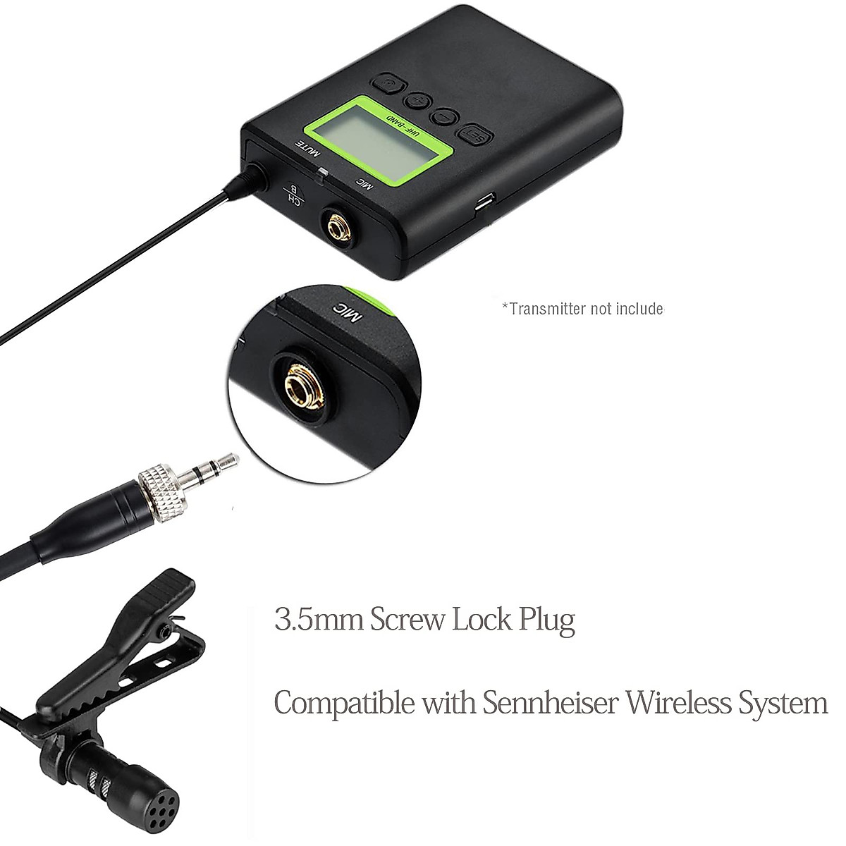 Sujeetec Lavalier Microphone Lapel Microphone Compatible with Sennheiser Wireless Transmitter - Unidirectional Condenser Mic – 3.5mm Screw Lock Plug