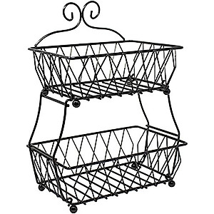 Sorbus Fruit Basket Display Stand, 2-Tier, for Vegetable, Fruit & Bread Counter Storage for Kitchen, Bathroom, Rectangular Antique Metal (Black)