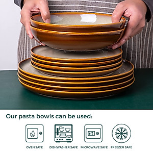 LERATIO Large Pasta Bowls,38oz Ceramic Pasta Bowls,9.0" Reactive Glaze Pasta Bowl Set of 4,Microwave & Dishwasher,Oven Safe,Wide Serving Bowls for Salad,Pasta,Fruit,Scratch Resistant-Khaki