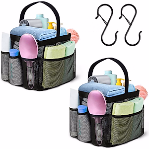 WSSROGY 2 Pack Portable Mesh Shower Caddy Tote Bag with 8 Pockets for Camping, Swimming, Gym, Bathroom, Dorm (Black)