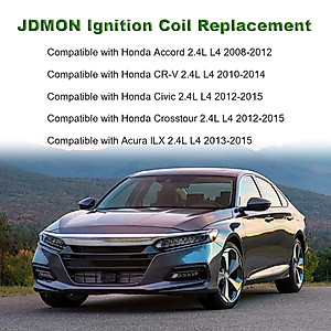 JDMON Ignition Coils Pack Compatible with Honda Accord Civic Crosstour CR-V 2008-2015 Acura ILX 2013-2015 2.4L L4 Replace UF602 30520-R40-007 Set of 4