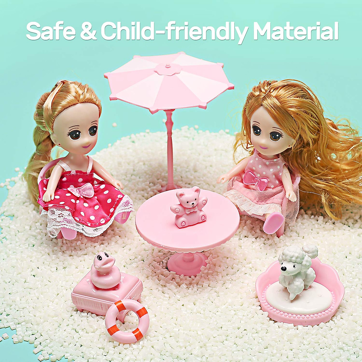 CUTE STONE Dollhouse, Doll House with Flashing Lights, Pretend Play Toddler Dollhouse Sets with 2 Dolls, Furniture, 8 Rooms and Doll Accessories, Creative Gift for Girls, L32 xH23