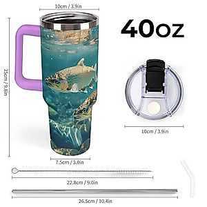 Trout 40 Oz Tumbler Insulated Stainless Steel Water Bottle Travel Mug Car Cup with Handle And Straw