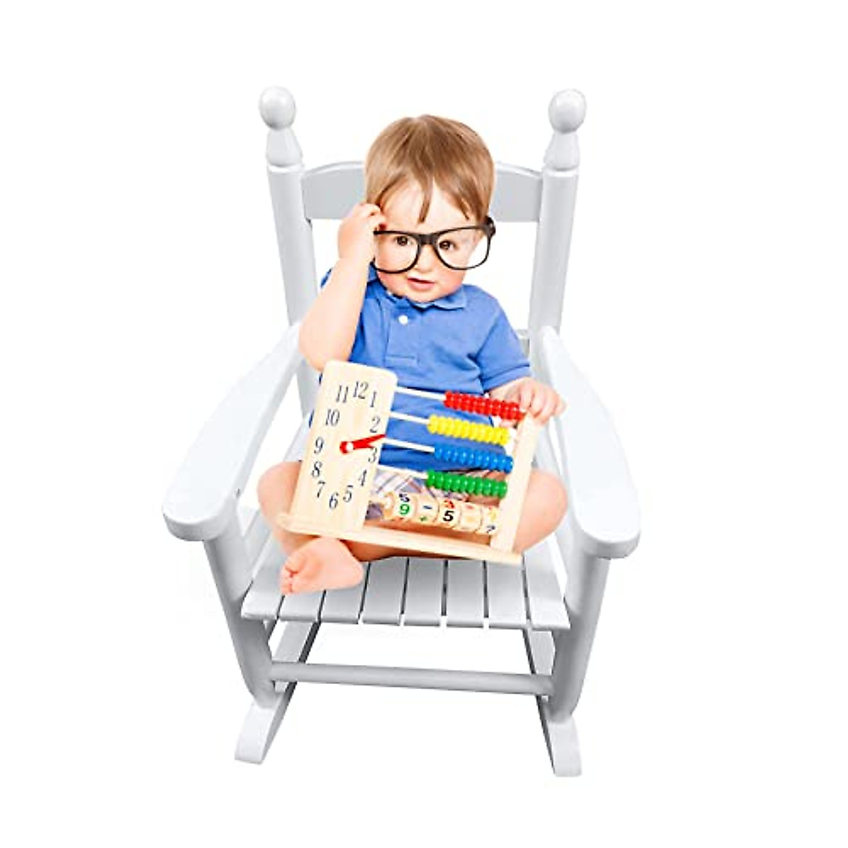 HomVent Rocking Chairs Kids/Children Solid Wood Rocking Chair w/Ergonomic High Back Front Porch Rocking Chairs Outdoor Patio Portable Chairs Small Wooden Rocker Living Room Bedroom Residential Chair