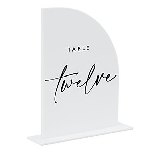 JINMURY 10 Pack White Acrylic Half Arch Sign with Stand | 5x7 Inch Half Arch Acrylic Blank Sign and Base, DIY Wedding Table Numbers, Wedding Signage, Events& Parties (Half Arch, 5x7 Inch)