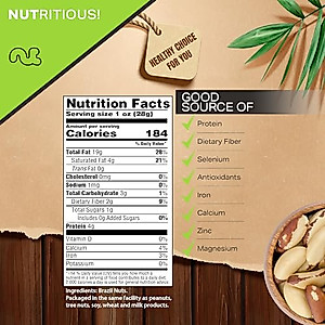 Nut Cravings - Raw Brazil Nuts, Unsalted, No Shell, Whole, Equivalent to Organic (16oz - 1 LB) Bulk Nuts Packed Fresh in Resealable Bag - Healthy Protein Food Snack, Natural Keto Friendly Vegan Kosher