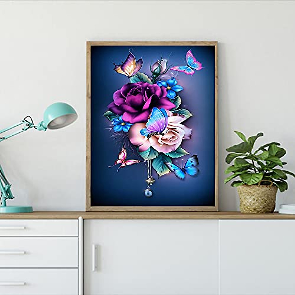 Diamond Painting Kits for Adults,DIY 5D Round Full Drill Butterfly Flowers Diamond Art,Very Suitable for Home Leisure and Wall Decoration