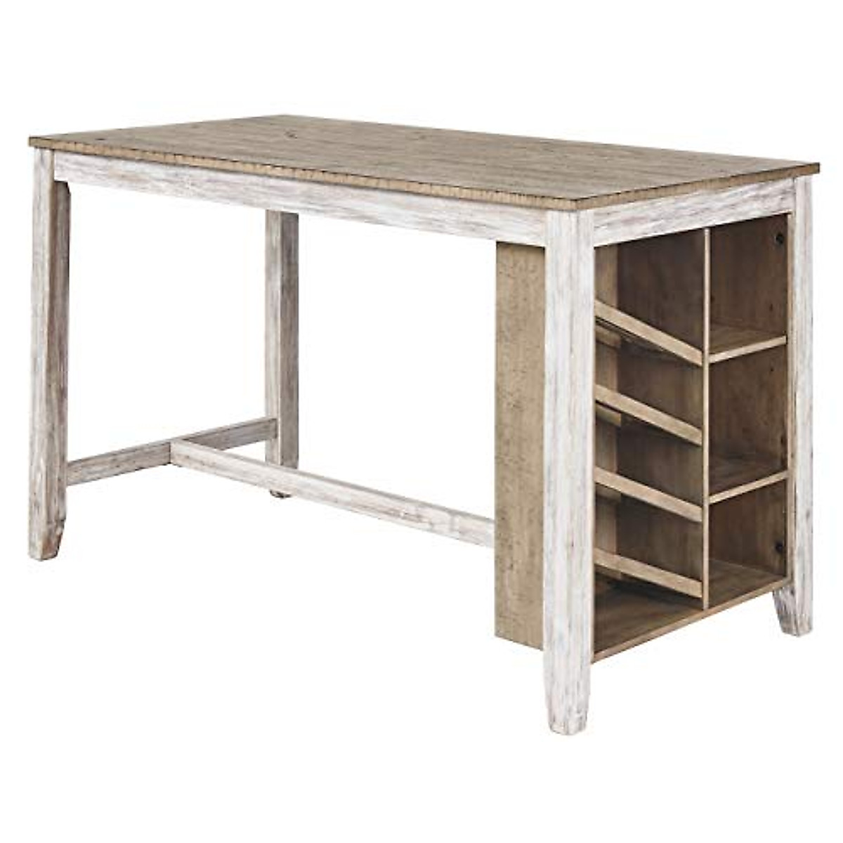 Signature Design by Ashley Skempton Farmhouse 36" Counter Height Dining Table with Storage & Wine Rack, Whitewash & Skempton 24" Counter Height Upholstered Barstool, Set of 2, Antique White