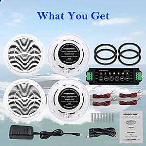 STUDIOFINIX Marine Speakers 6.5 Inches 2-Way 240W Bluetooth Waterproof Flush Mount Resistant Outdoor Audio Stereo Sound System Perfect for Boat ATV UTV Golf Cart RV Bathroom(2 Pairs,White)
