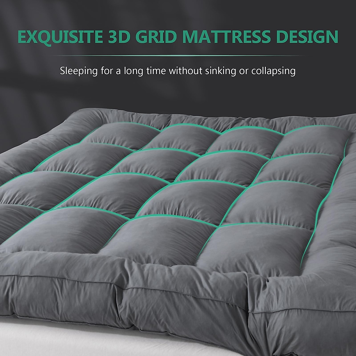 WhatsBedding 5 Inch Goose Feather Mattress Topper Twin Size,Filled with Gel Memory Foam,1800 T Cooling Twin Feather Bed,Thick Foam Overfilled Pillow Top,Soft Mattress Pad Cover,39"x75",Dark Grey