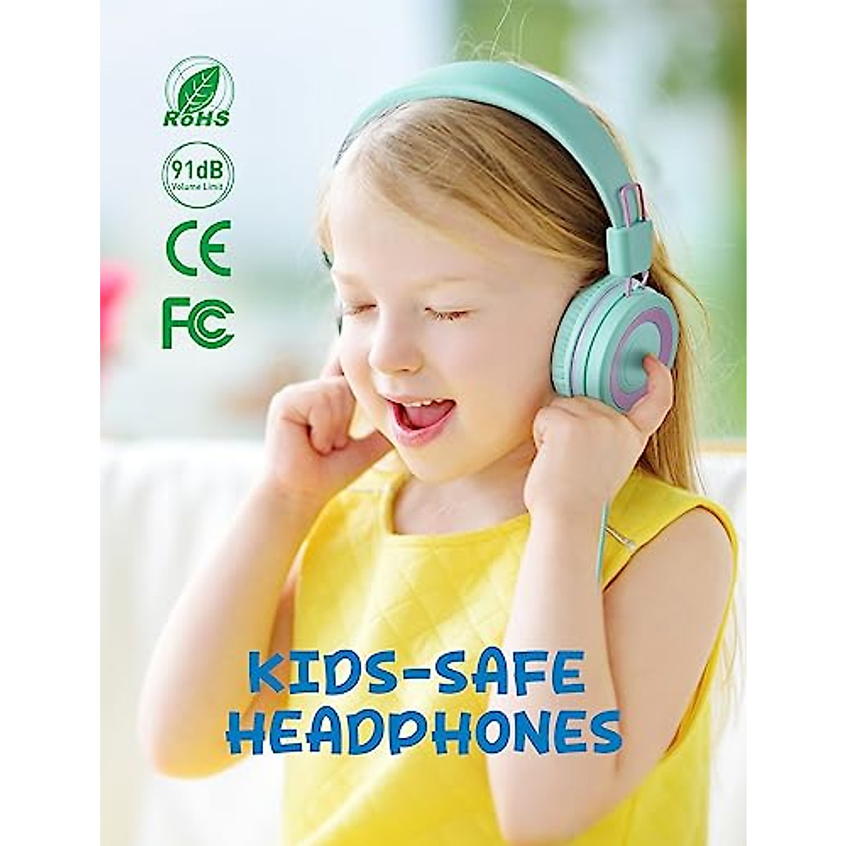 VotYoung Kids Headphones with Microphone, 2 Pack Kids Headphones for Kids Teens with Sharing Splitter, Wired Kids Headset with 91dB Volume Limit, Stereo On-Ear Headset for School/Tablet/Travel