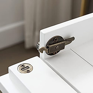 Leick Home 85405 Oval Metal Leg Desk with Drop Front Keyboard Drawer, Cottage White/Gold