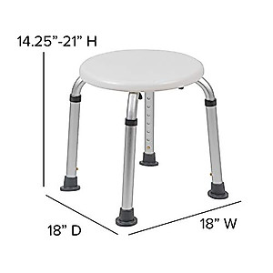 Flash Furniture Hercules Series Aluminum Bath and Shower Chair with Adjustable Seat Height, Anti-Slip Medical Shower Chair, White