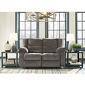 Signature Design by Ashley Tulen Modern Manual Pull Tab Reclining Loveseat, Dark Gray