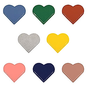 SAVITA 8pcs Leather Heart Bookmark, Page Corner Book Markers Handmade Bookmark Reading Cute Bookmark Heart Bookmark for Friends Book Lover Reading (Multi Colors)