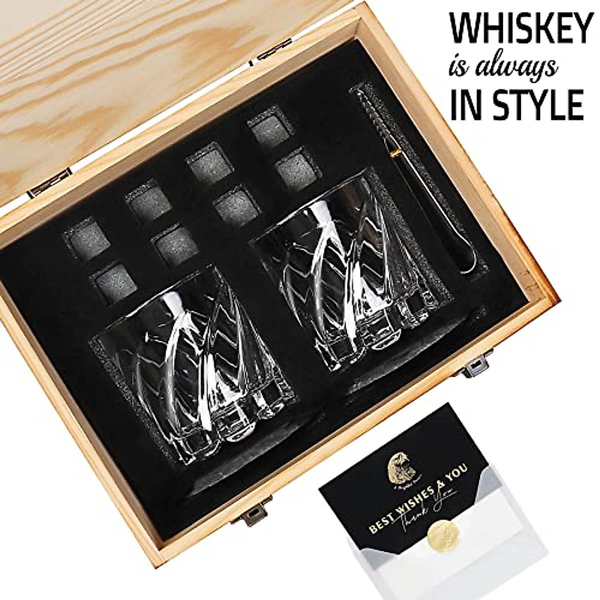 Fortuning's JDS Whiskey Glass Set for Father's Day, 2 Rotatable Whisky Glasses as Retirement Gifts with 10 Oz Old Fashioned Scotch Liquor Glasses, Ideal Whiskey Gift for Men, Husband