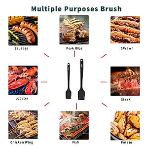 2PCS Silicone Basting Pastry Brush, JJOO Heat Resistant Food Cooking Brush for Oil, Sauce, Baking, BBQ and Grill, BPA Free, Dishwasher Safe (2Pack, Black)