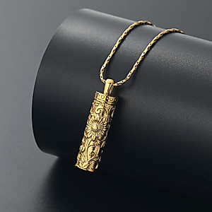QGJNSGC Cylinder Urn Necklace for Ashes for Women Men Sunflower Cremation Jewelry Vial Memorial Pendant