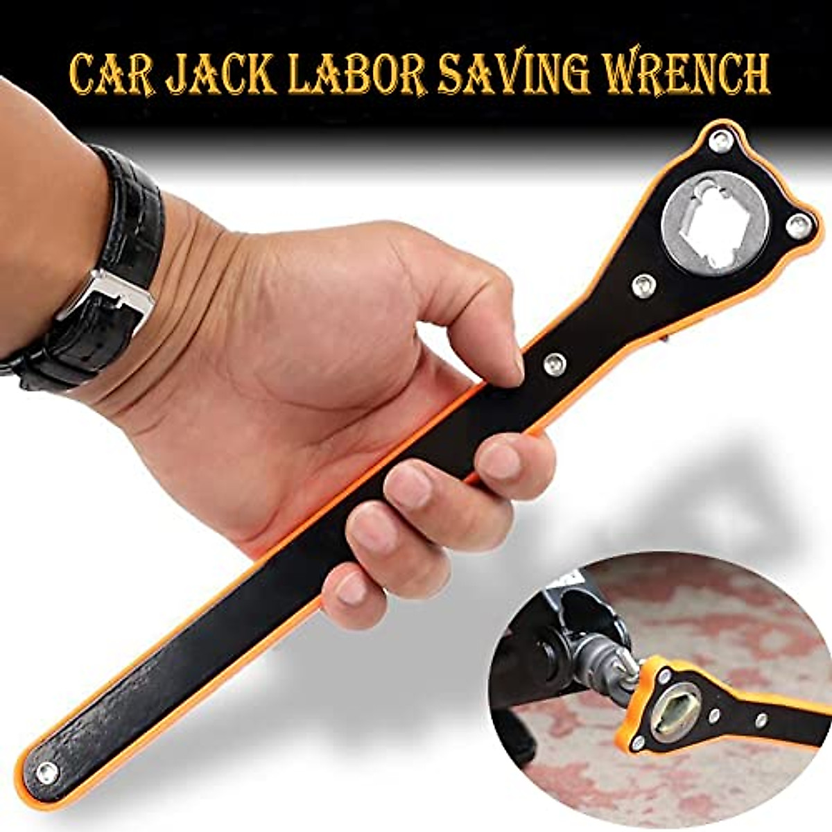 Fengyueke 2 In 1 Auto Labor-saving Jack Ratchet Wrench, Scissor Jack Garage Tire Wheel Lug Wrench Handle, Dual-purpose Car Spare Tire Wrench Hand Repair Tool
