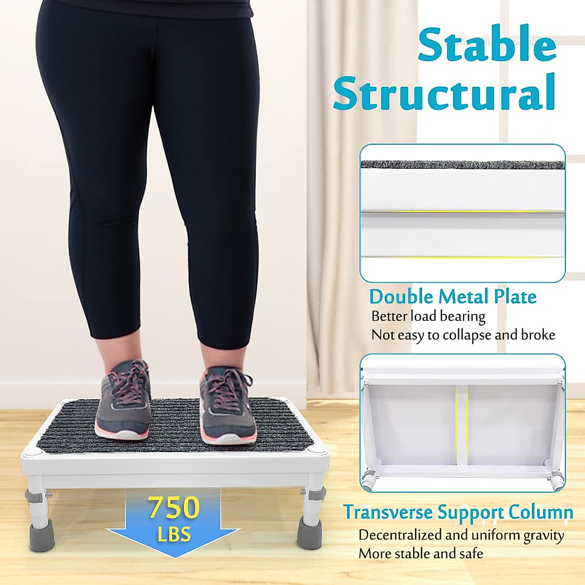Medical Foot Stool Metal Step Platform Heavy Duty Adjustable Stepping Stool Anti Skid Bed Stairs for Adults Disability Aids Mobility Equipment Bed Step Stools for High Beds, Nursing, SUV Car - 750LBS