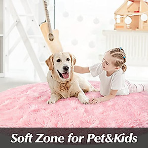 Gifeas Pink Round Rug for Girls Bedroom, Fluffy Circle 4'X4' , Kids, Shaggy Circular Rug for Baby Nursery Dorm, Upgrade Fuzzy Plush Rug for Living room, Cute Room Decor for Teens
